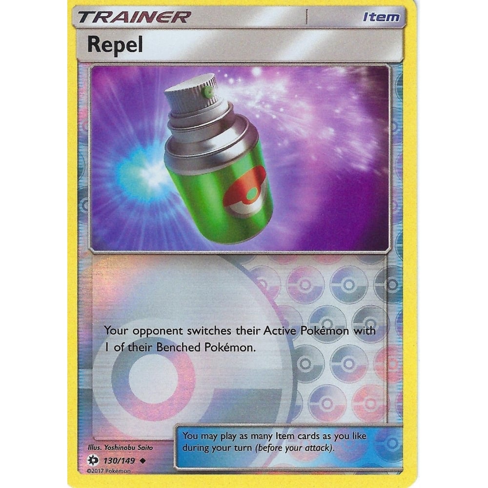 POKEMON Sun & Moon Card REPEL - 130/149 - REVERSE HOLO - Recaptured LTD
