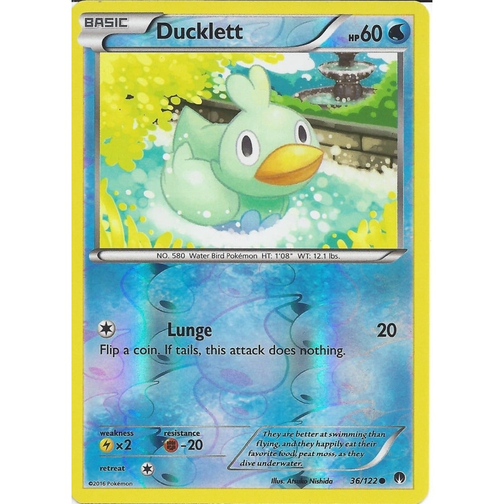 Pokemon XY BREAK-POINT - DUCKLETT 36/122 REV-ERSE HOLO - Recaptured LTD